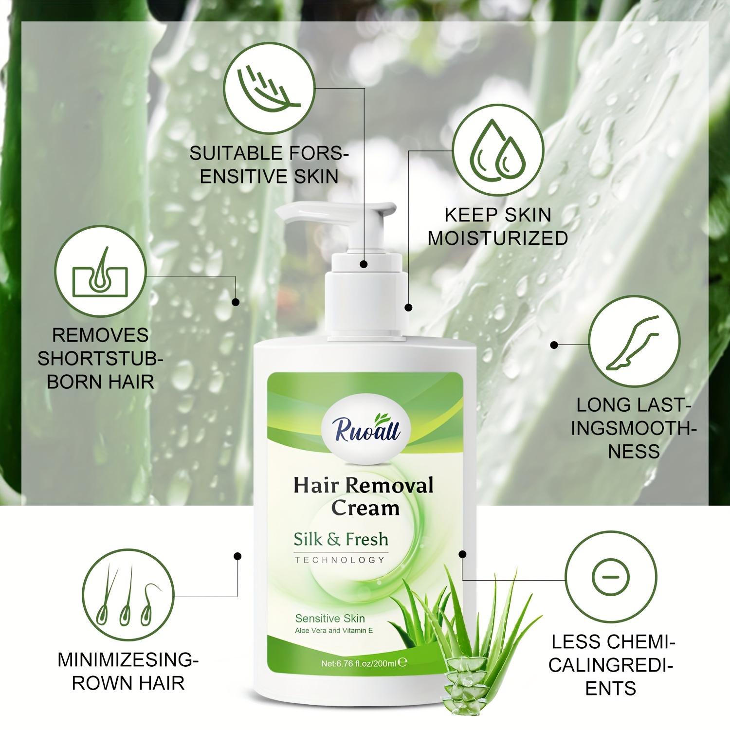 200ml/6.76fl.oz Hair Removal Cream, Sensitive Skin Formula With Aloe ...