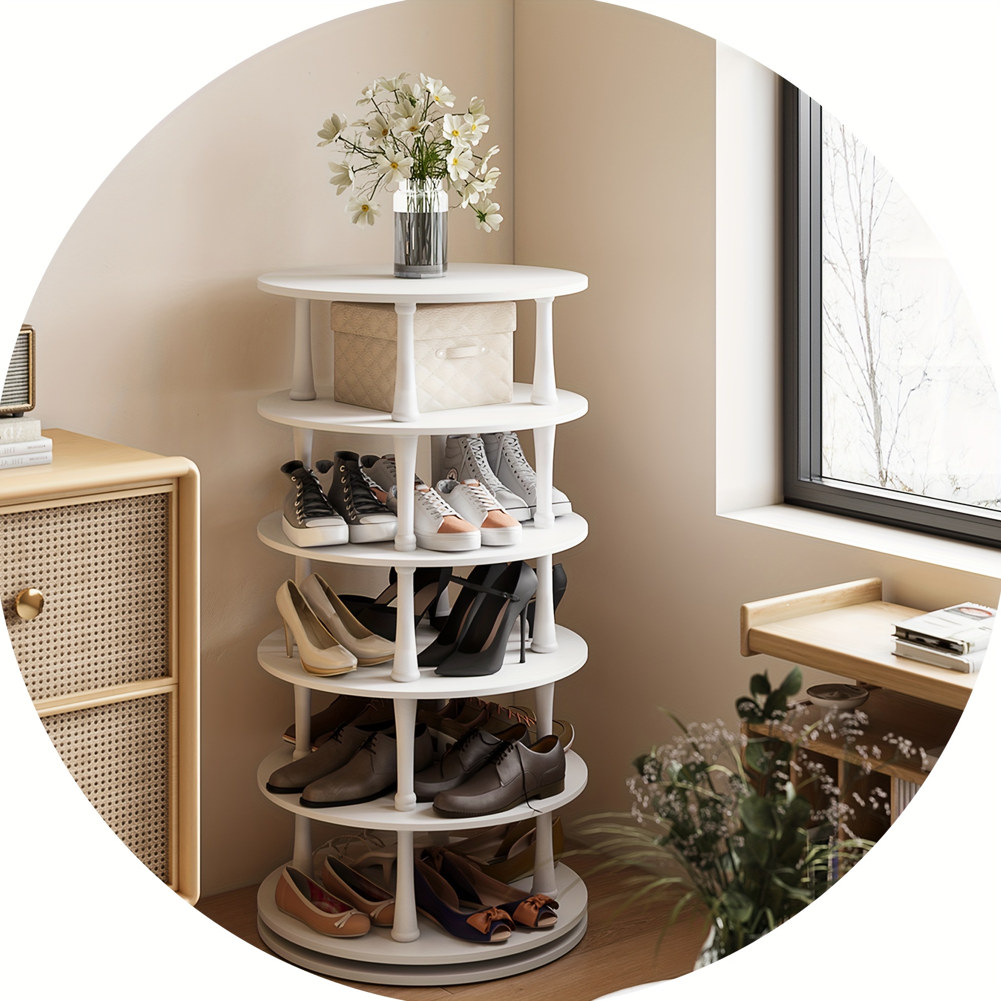 rotating shoe rack tower 360 rotating shoe rack 7 layer lazy - Temu