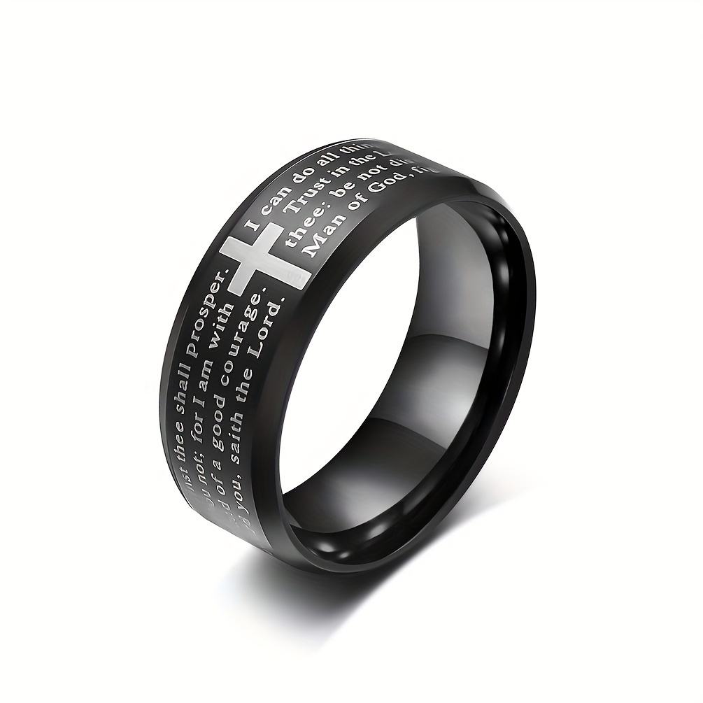 Wide Retro Style Cross Scripture Ring Trendy Tungsten Steel - Temu ...
