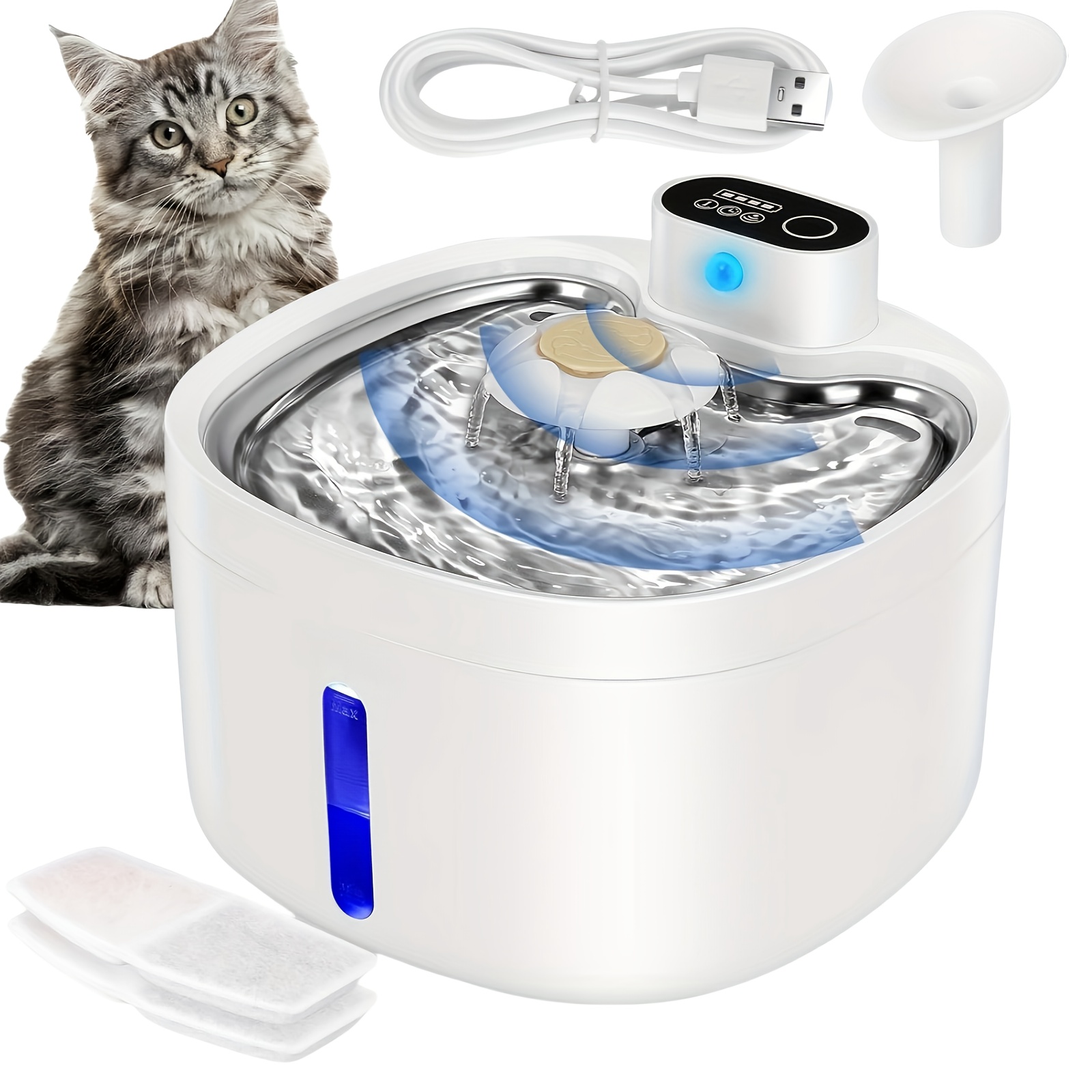 CW WSJ2Cat fountain 88oz 2.6 wireless automatic cat fountain with water level window suitable for cats and dogs with motion sensor battery powered pet water dispenser with 2 filters