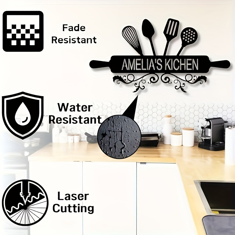1pc Personalized Amelia's Kitchen Metal Wall Art Sign, Art Deco Style ...