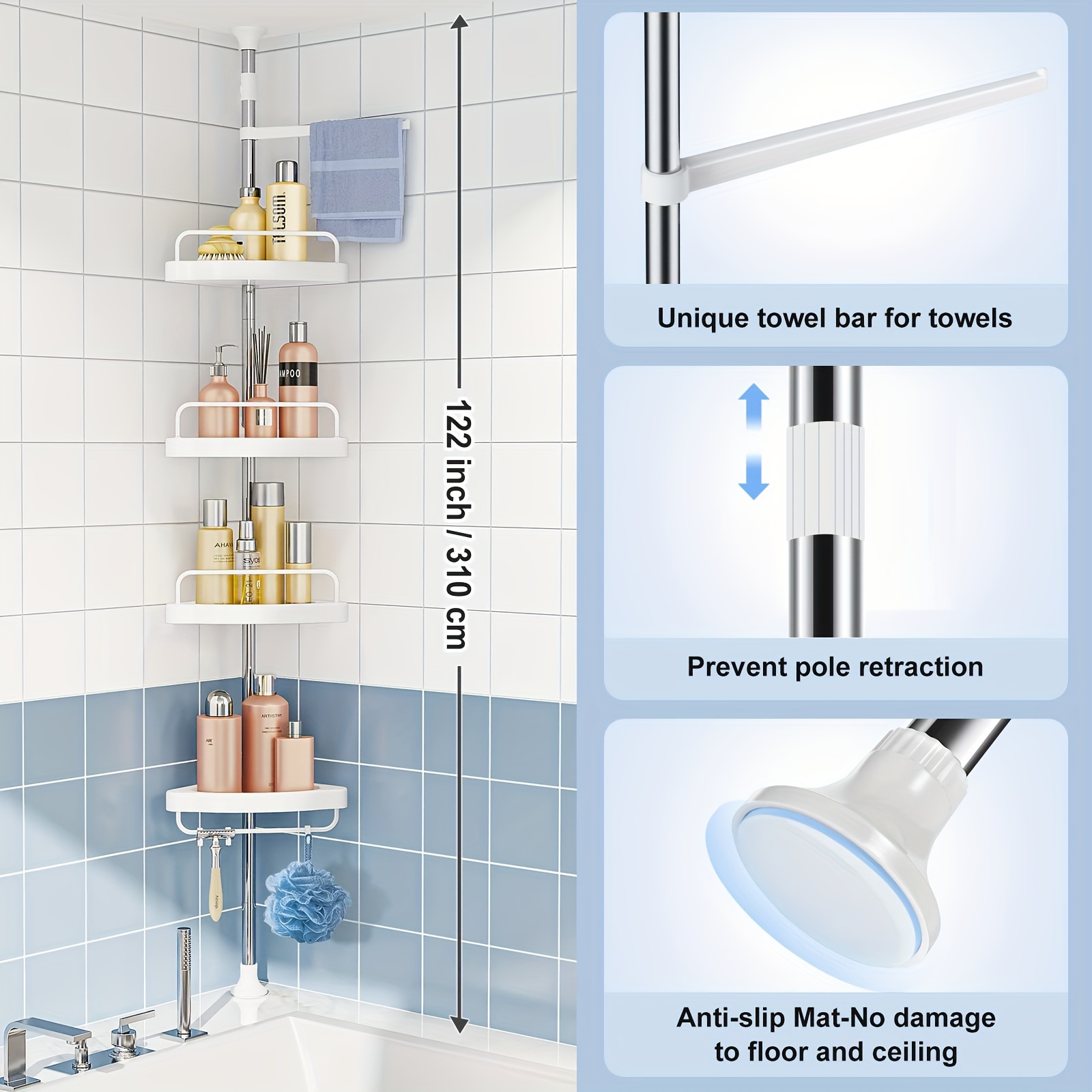 4 Layer Corner Shower Caddy Adjustable Shower Shelf - Temu