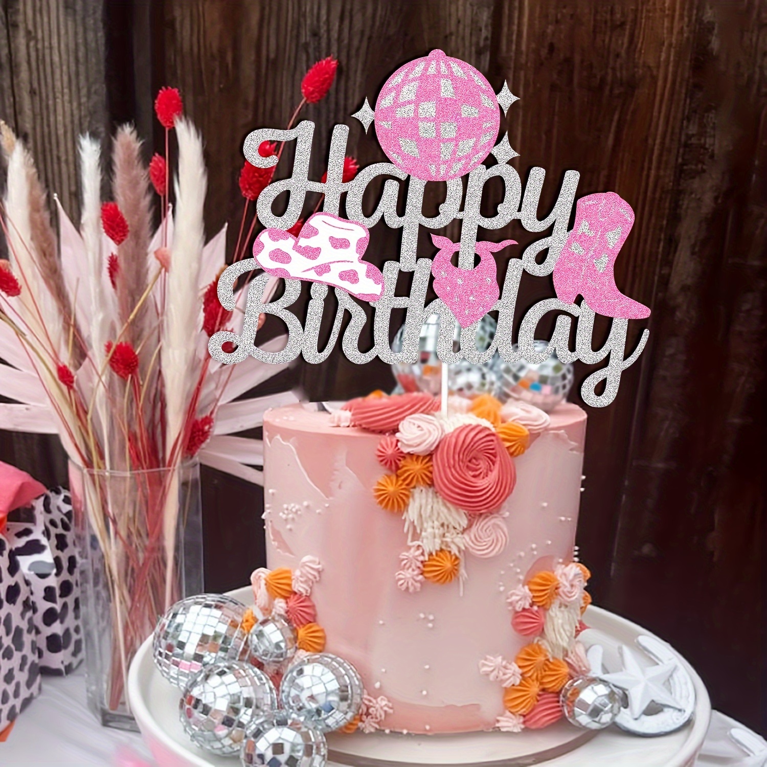 Western Cowgirl Birthday Cake Topper Pink Theme Party - Temu