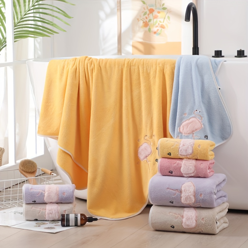 Flamingo Diamond Embroidered Bath Linen Set Absorbent Soft - Temu Canada