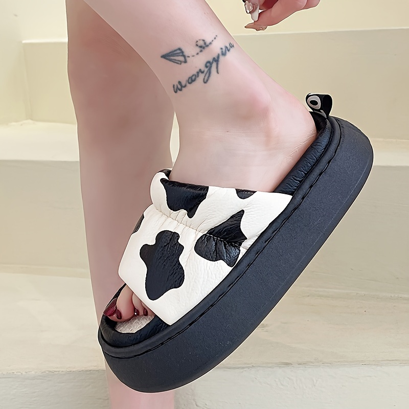 Women's Cow Print Slippers Casual Open Toe Linen Sole Shoes - Temu