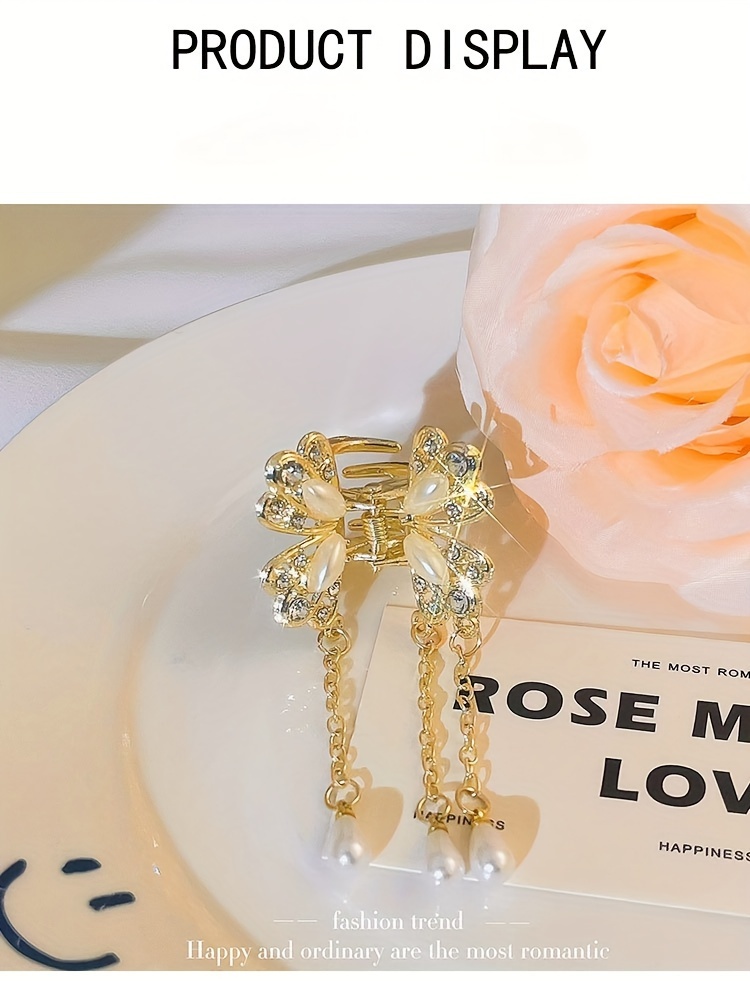 Elegant Glitter Rhinestone Faux Pearl Butterfly Shaped Hair - Temu United