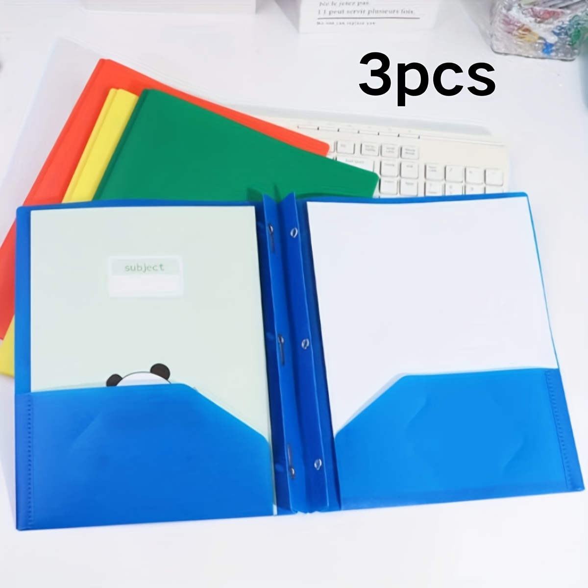 3개 A4 사이즈 컬러풀 두꺼운 30gsm Pp 파일 폴더 더블 인서트 포함 사무실 정리 학습 자료 및 문서 Temu
