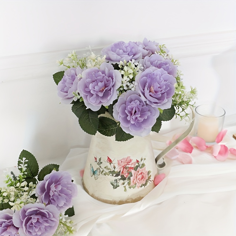 1pc 5 Head Of Peony Flowers With Branch, Suitable For Living Room ...
