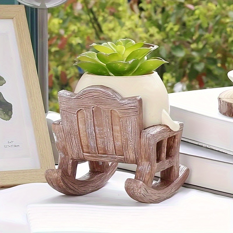 "versatile Planting" Charming Mini Rocking Chair Resin Planter - Rustic ...