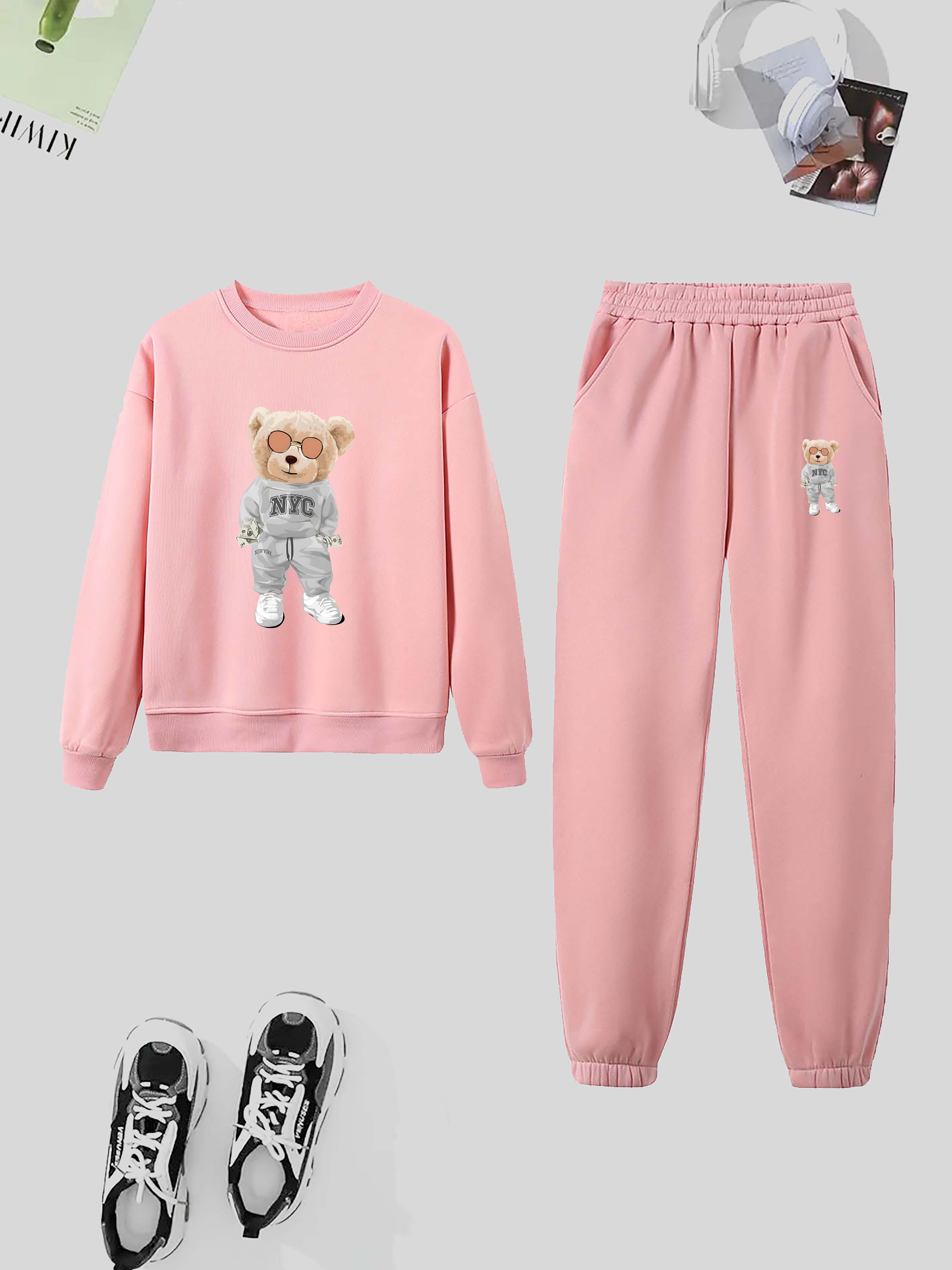 Casual Animal Print Two piece Pants Set Long Sleeve Crew - Temu Canada