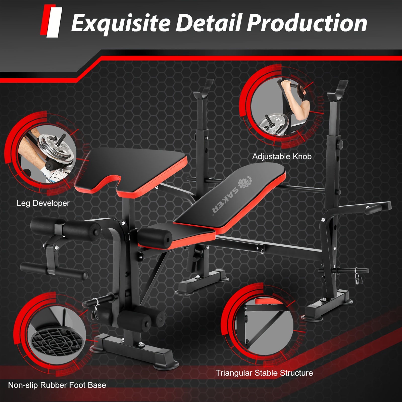 6 In 1 600lbs Weight Bench Set With Squat Rack, Bench Press Set With ...