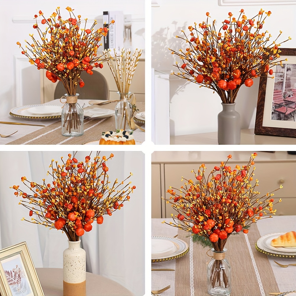 Set Of 10 Artificial Flower Berry Stems Featuring Faux Orange Pumpkin ...