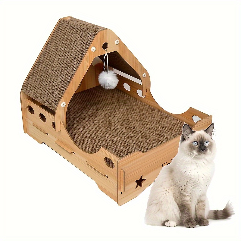 Deluxe Wooden Cat House Detachable Corrugated Scratching - Temu United ...