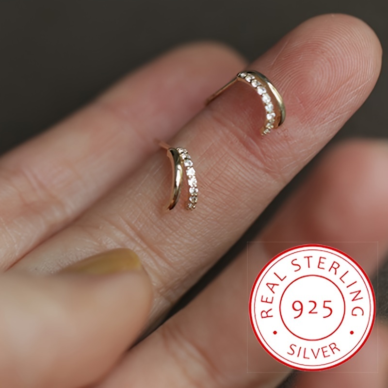 925 Sterling Silver Stud Earrings Golden Zircon Inlaid - Temu United Kingdom