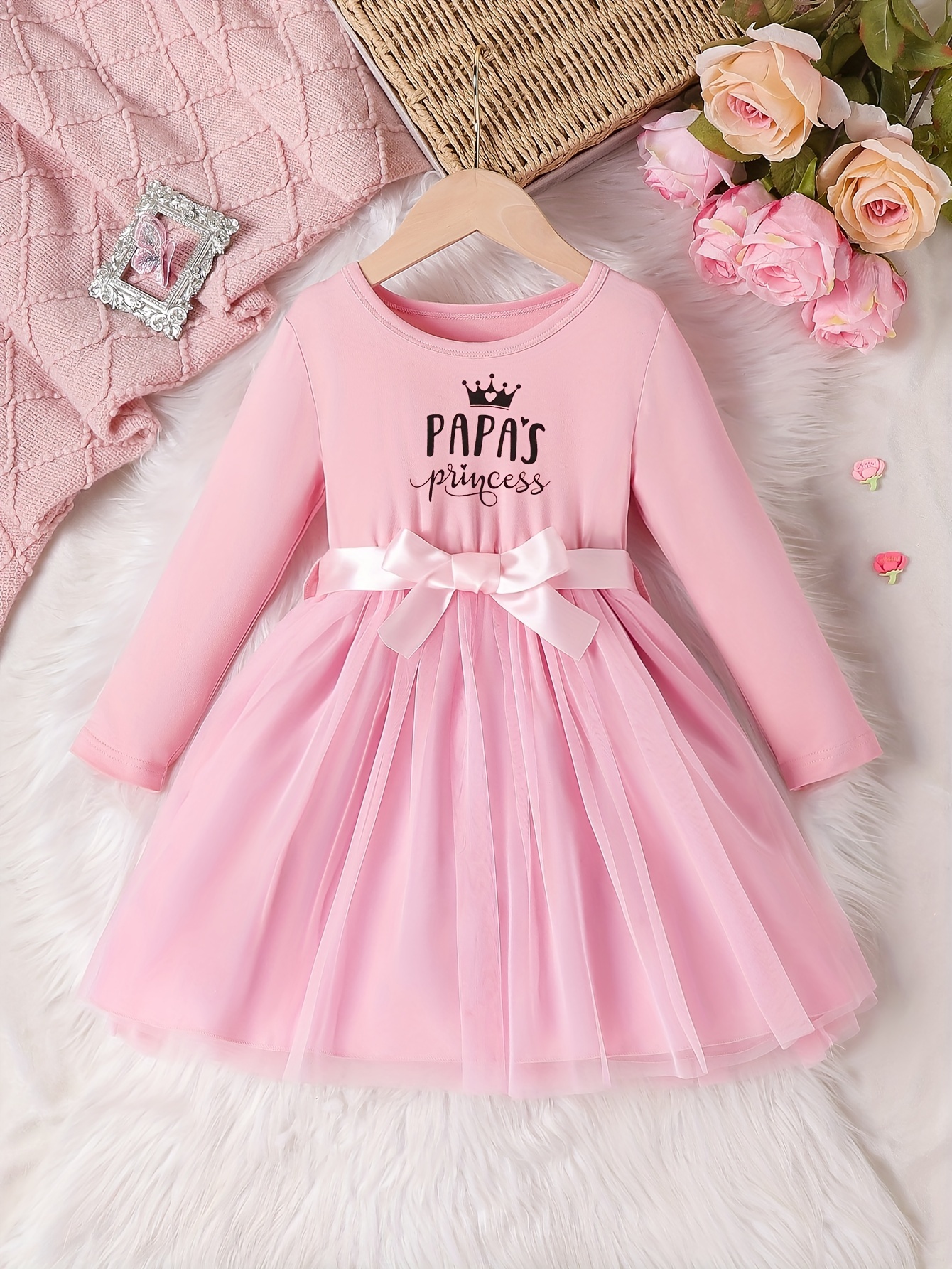 Girls Papa's Princess Pattern Crew Neck Princess Tutu Dress - Temu ...
