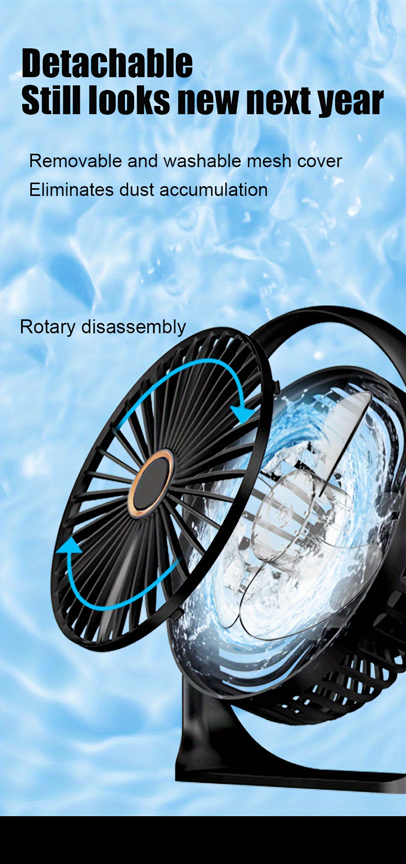 Jkuoo Portable Mini Desk Fan 5 Speed Adjustable Usb Rechargeable ...