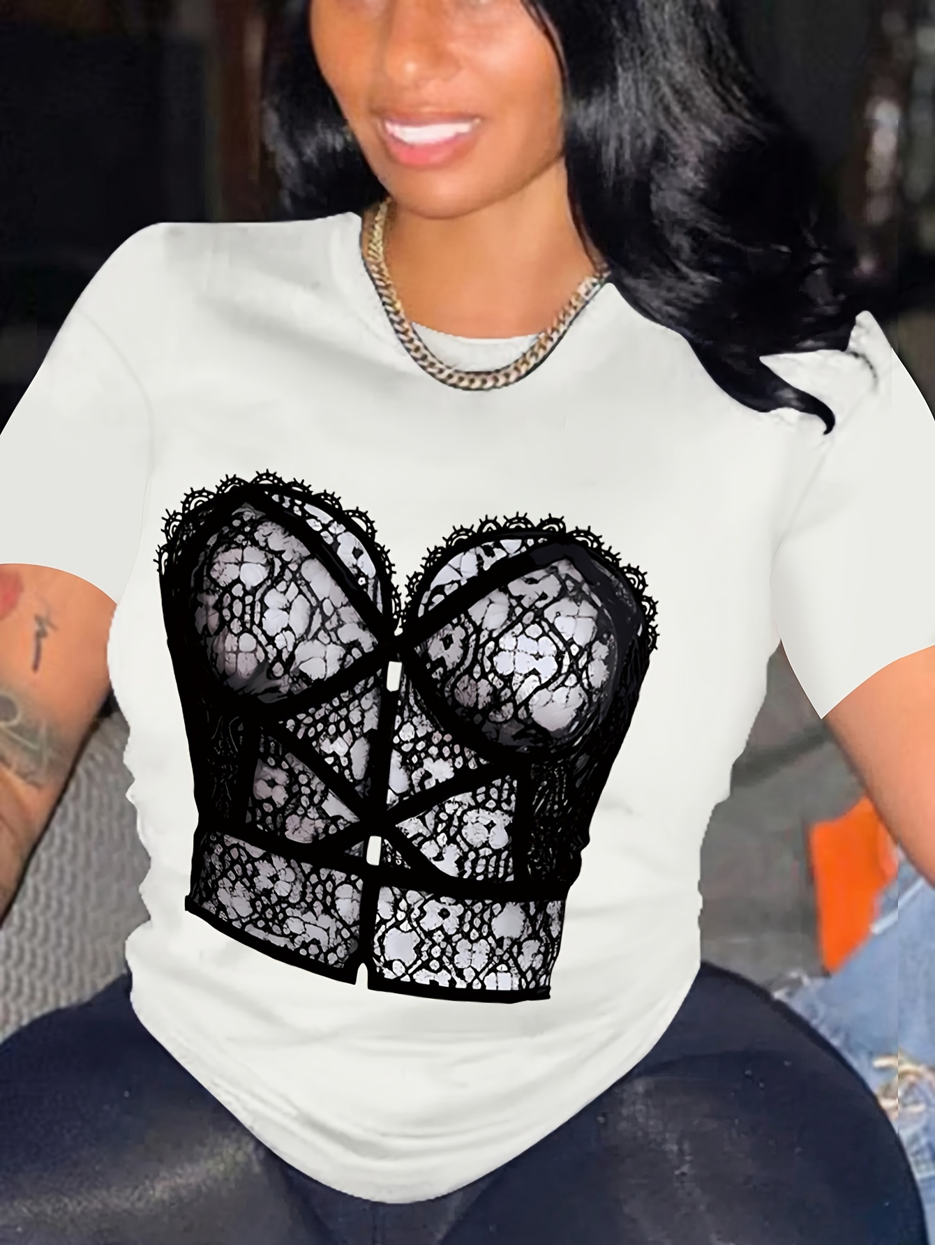 Graphic Print Drop Shoulder T shirt Short Sleeve Crew Neck - Temu Canada