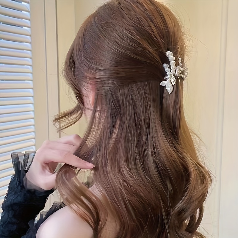 Elegant Faux Pearl Sparkling Rhinestone Fish Tail Decorative - Temu ...