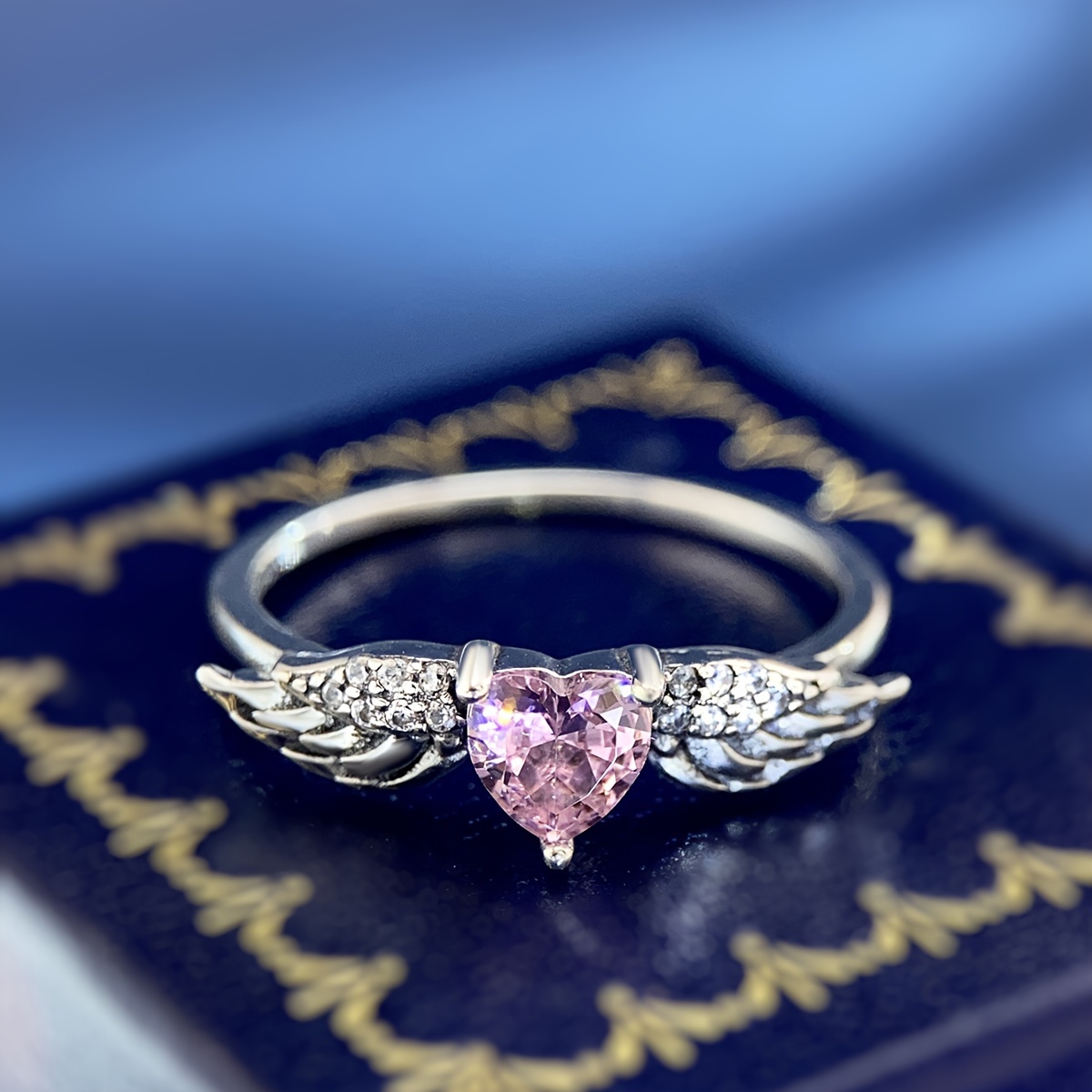 925 Sterling Silver Ring Trendy Angel Wing Design Inlaid - Temu United ...