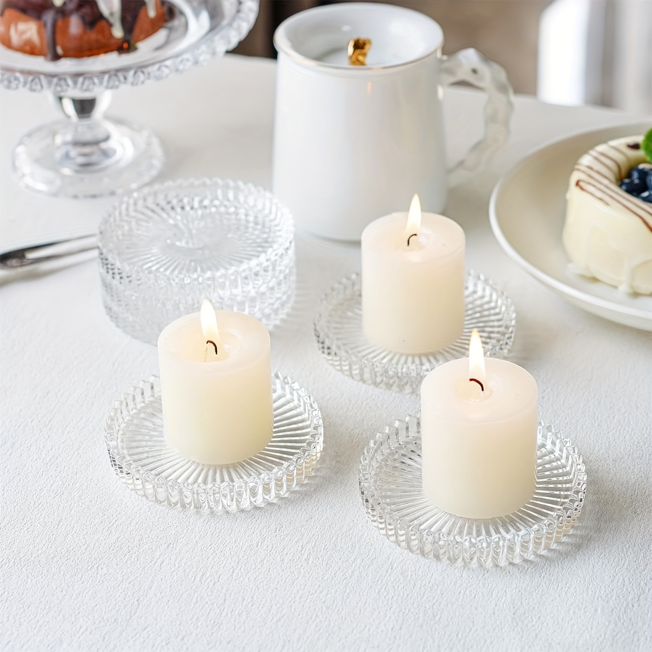 6pcs Glass Pillar Candle Holder Plates Round Glass Candle Dish For Evening Wedding Party Table Centerpieces Clear Amber Pink Green Blue Black