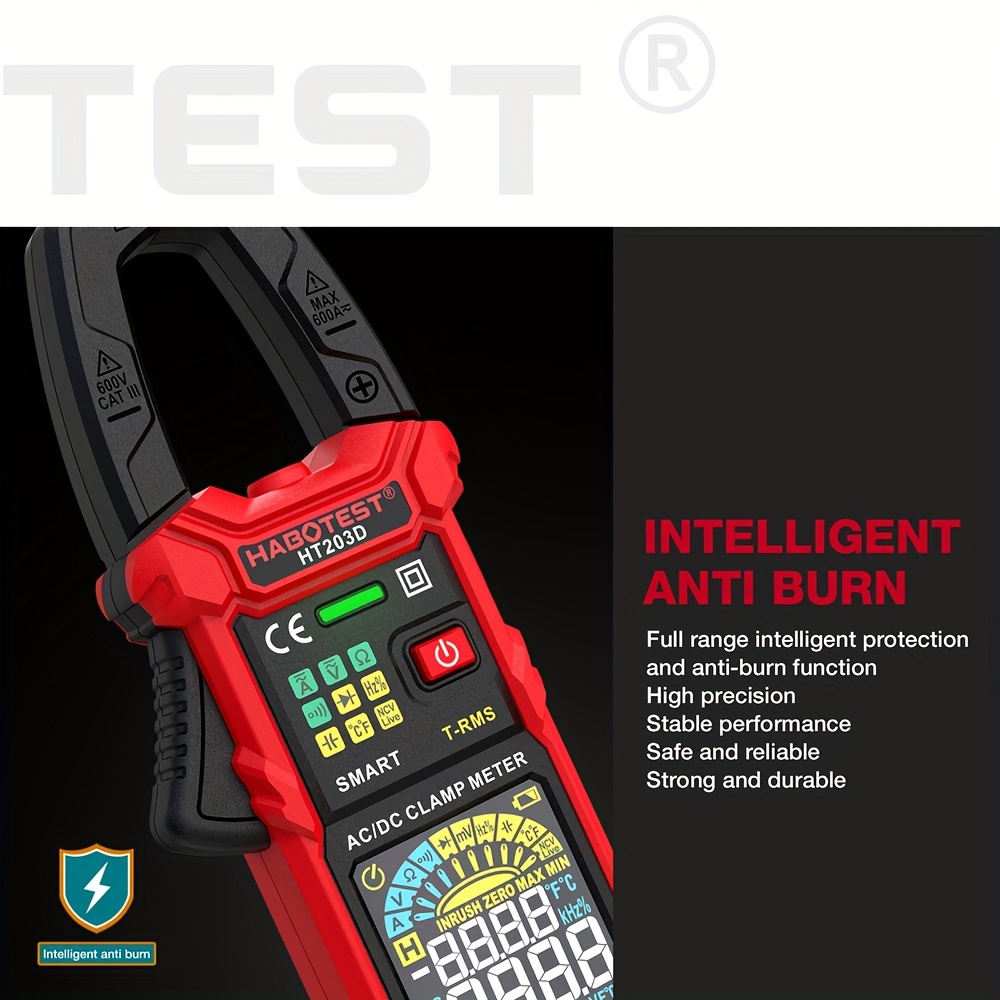 Ht203d Digital Clamp Meter Multimeter, Ac/ Current 600a, Ac/ Voltage 600v, Non-contact Voltage ...