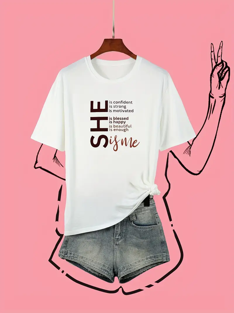 Letter Print T Shirt Plus Size Short Sleeve Crew Neck Casual Temu