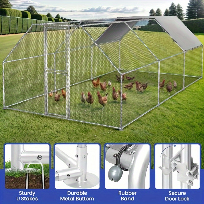 Large Metal Chicken Coop 10 20 Chickens Walk In Poultry Cage - Temu