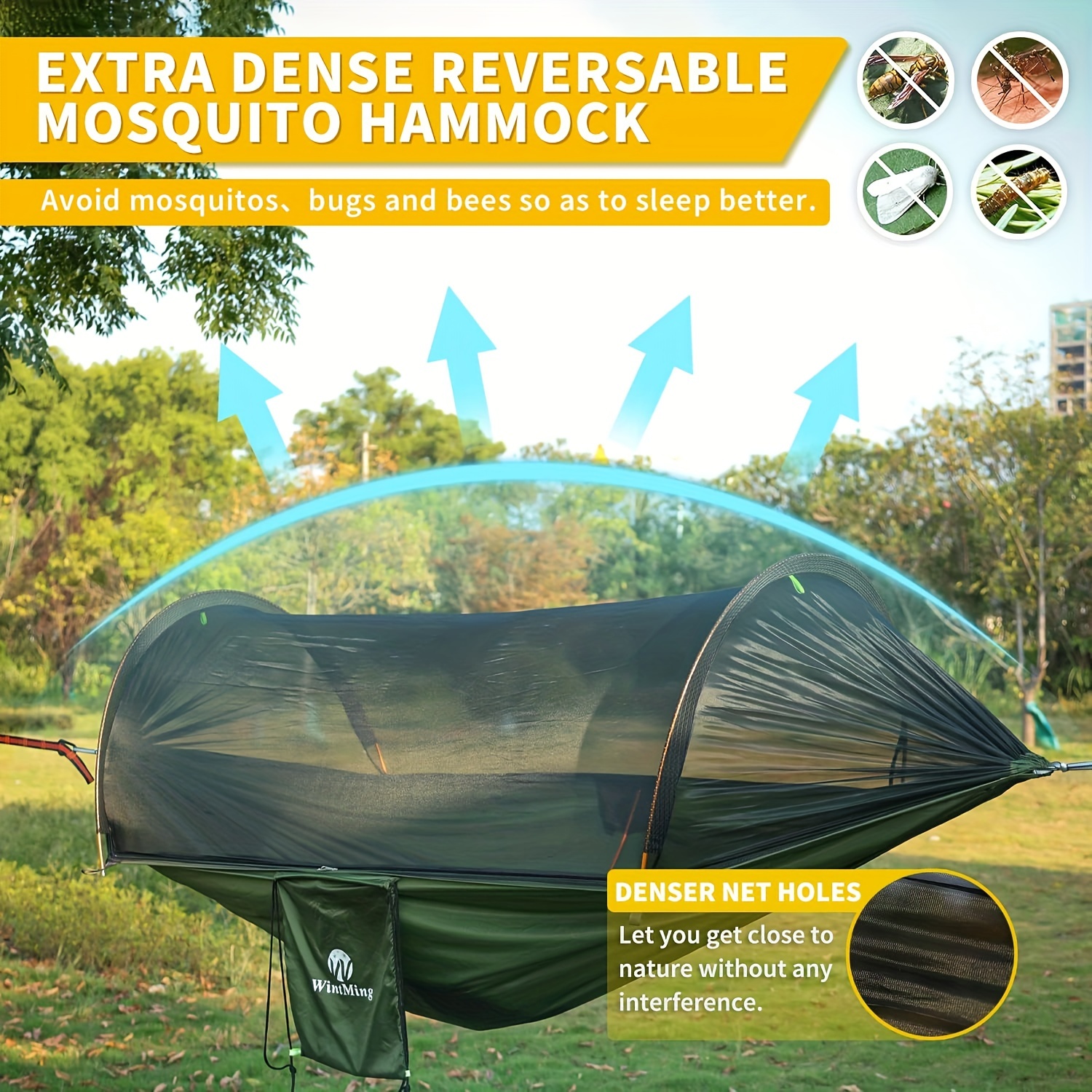 Camping Hammock With Mosquito Net And Rain Fly Cover Portable ...