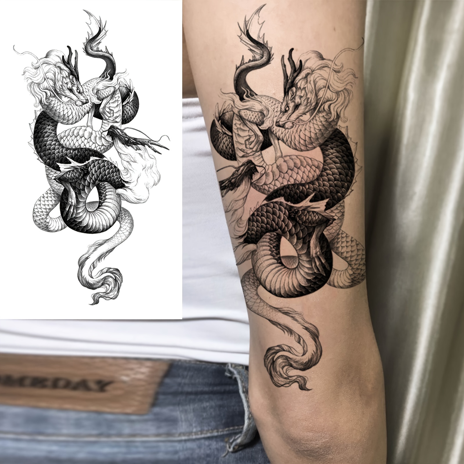 waterproof black dragon temporary tattoo sticker realistic - Temu