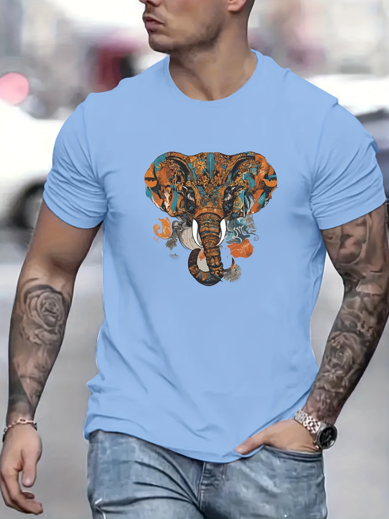 elephant h071 mens casual summer t shirt round neck design - Temu Ireland