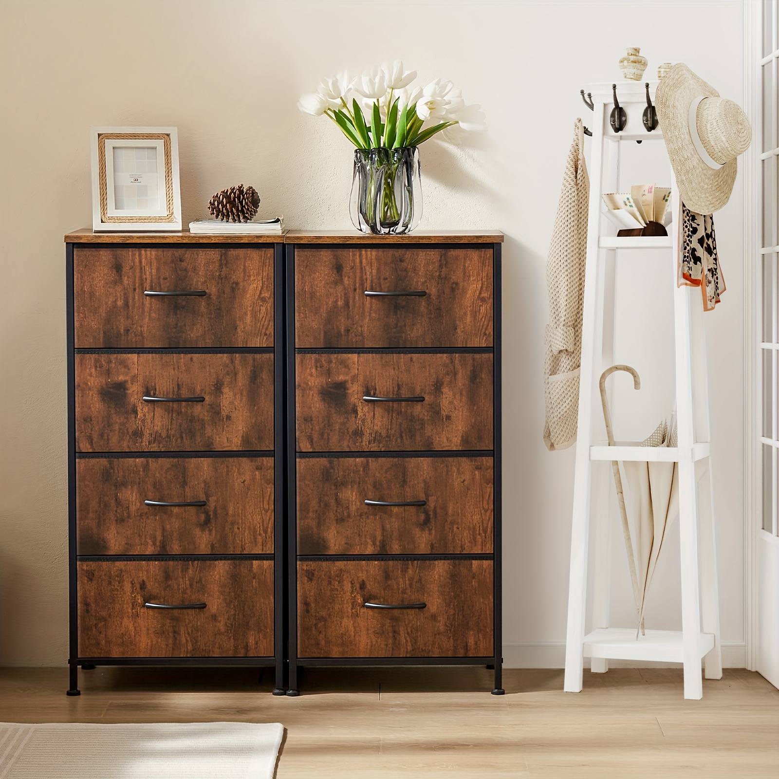 Dresser Organizer With 4 Storage Drawers, Chest Of Drawers With Fabric ...