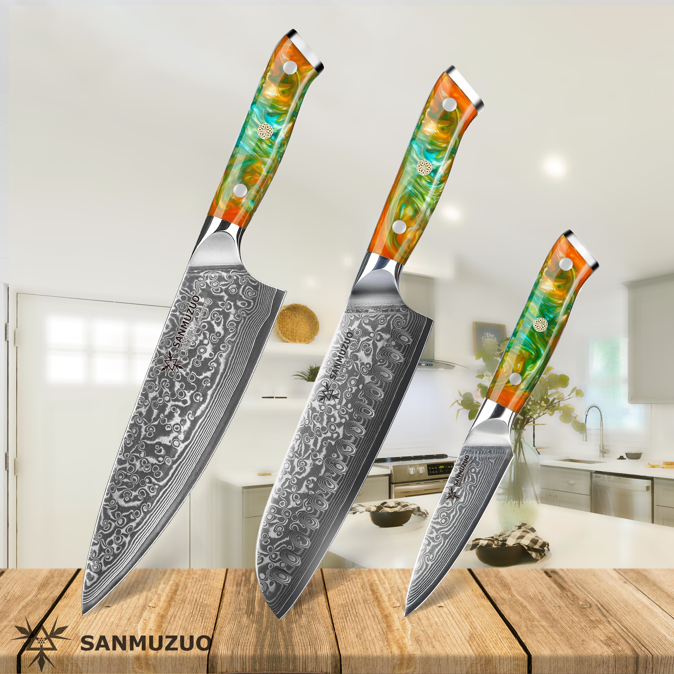 Damascus Kitchen Knife Set Of 3 Chef Knife Knife Paring Knife Japanese Ultra Sharp Knife Set And Full Tang