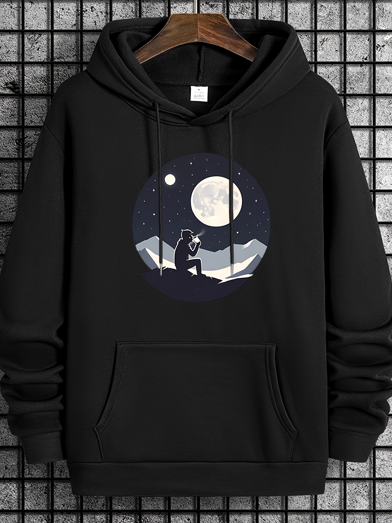 Moon Print Men's Punk Style Pullover Round Neck Hoodies - Temu Australia