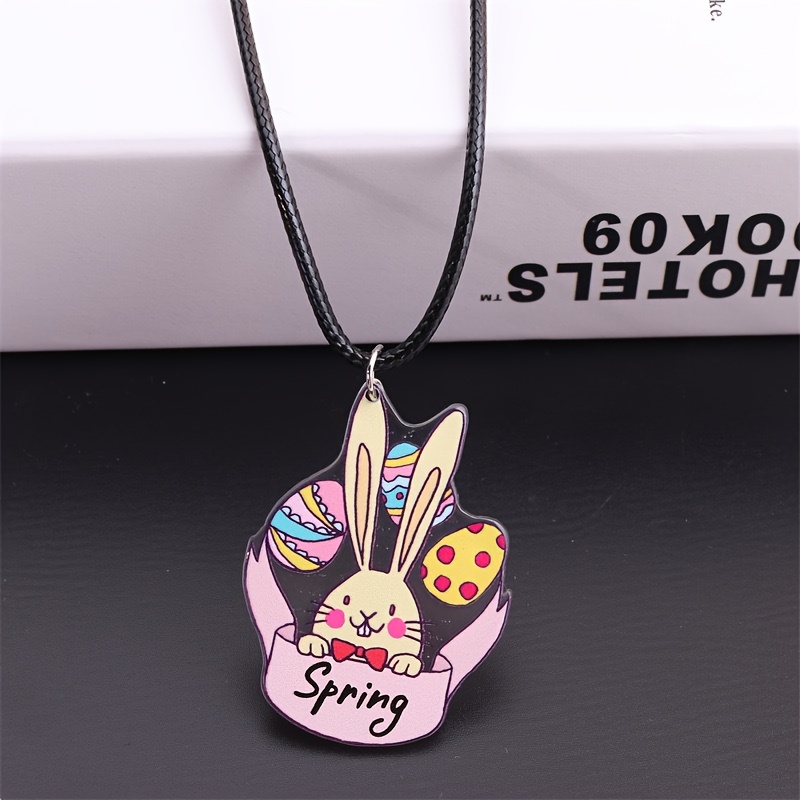 easter rabbit egg acrylic pendant necklace simple cute - Temu
