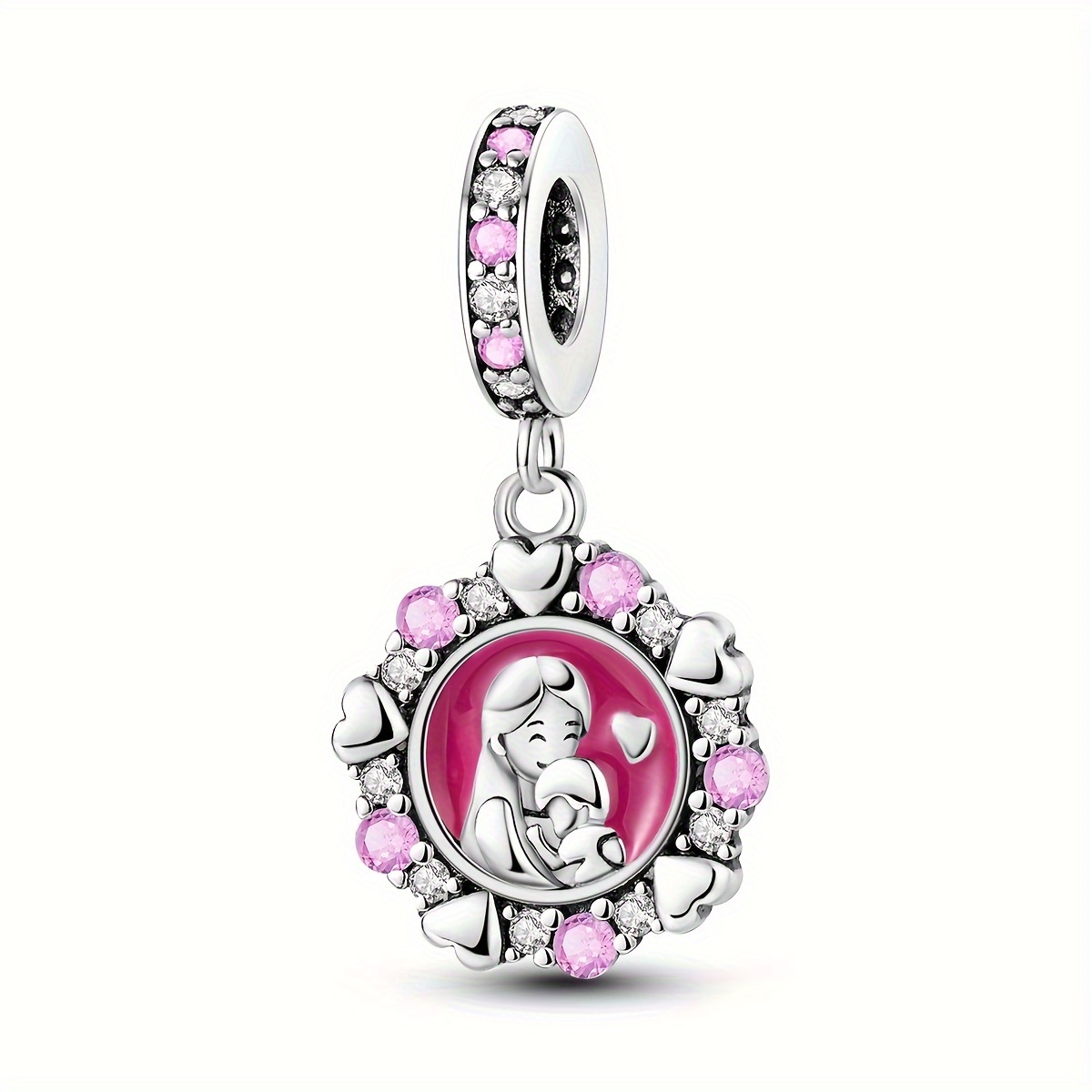 925 Silver Plated Charms Sparkling Zircon Mother - Temu United Kingdom