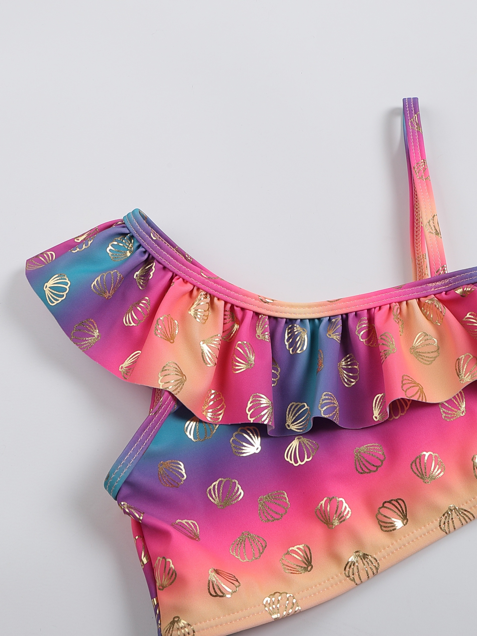 Gradient Shells Print Girl's Bikini Swimsuit Ruffle One - Temu South Africa