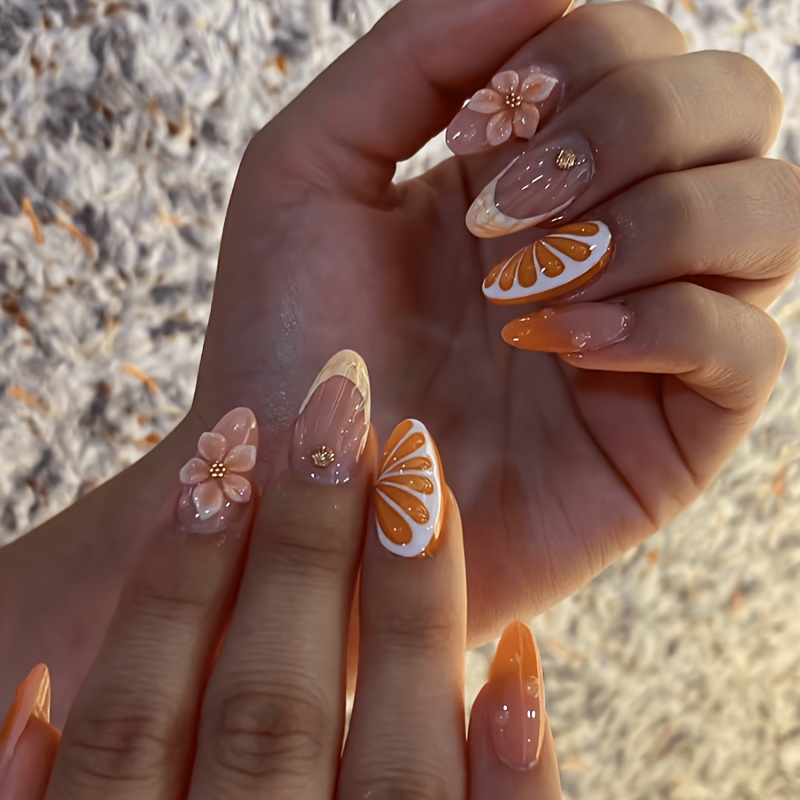 summer neon orange nails sold on Temu United States