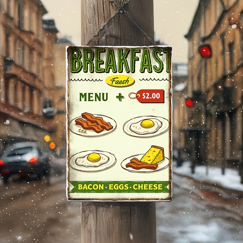 Vintage Breakfast Menu Metal Sign Retro Kitchen - Temu