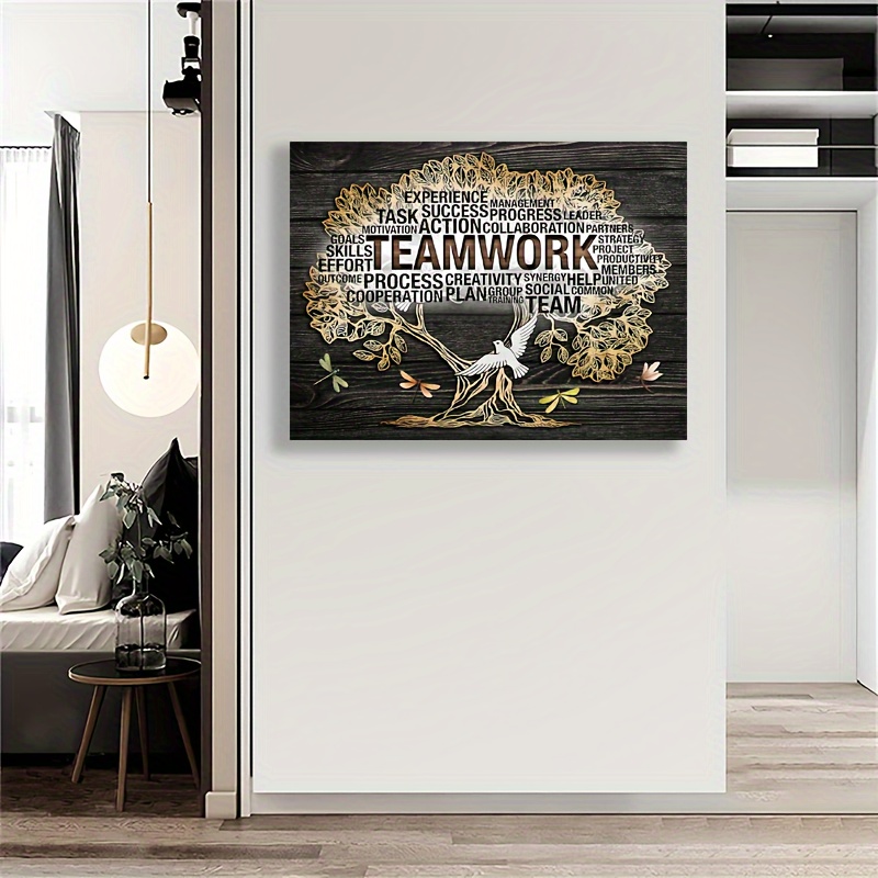 Teamwork Inspirational Wall Art - Wooden Framed Canvas Print For Home ...