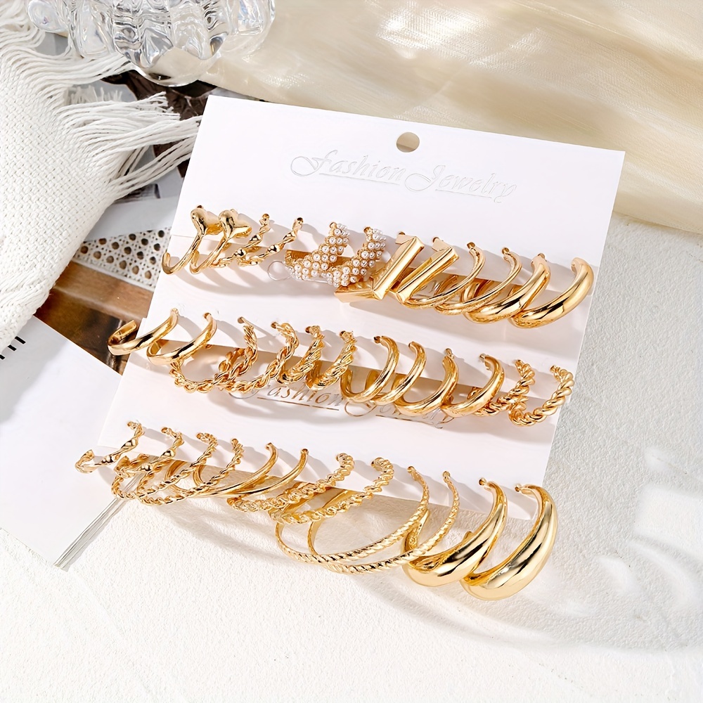 Hoop Earrings Set Faux Pearl Twist Lover Heart Decor Oblique - Temu New Zealand