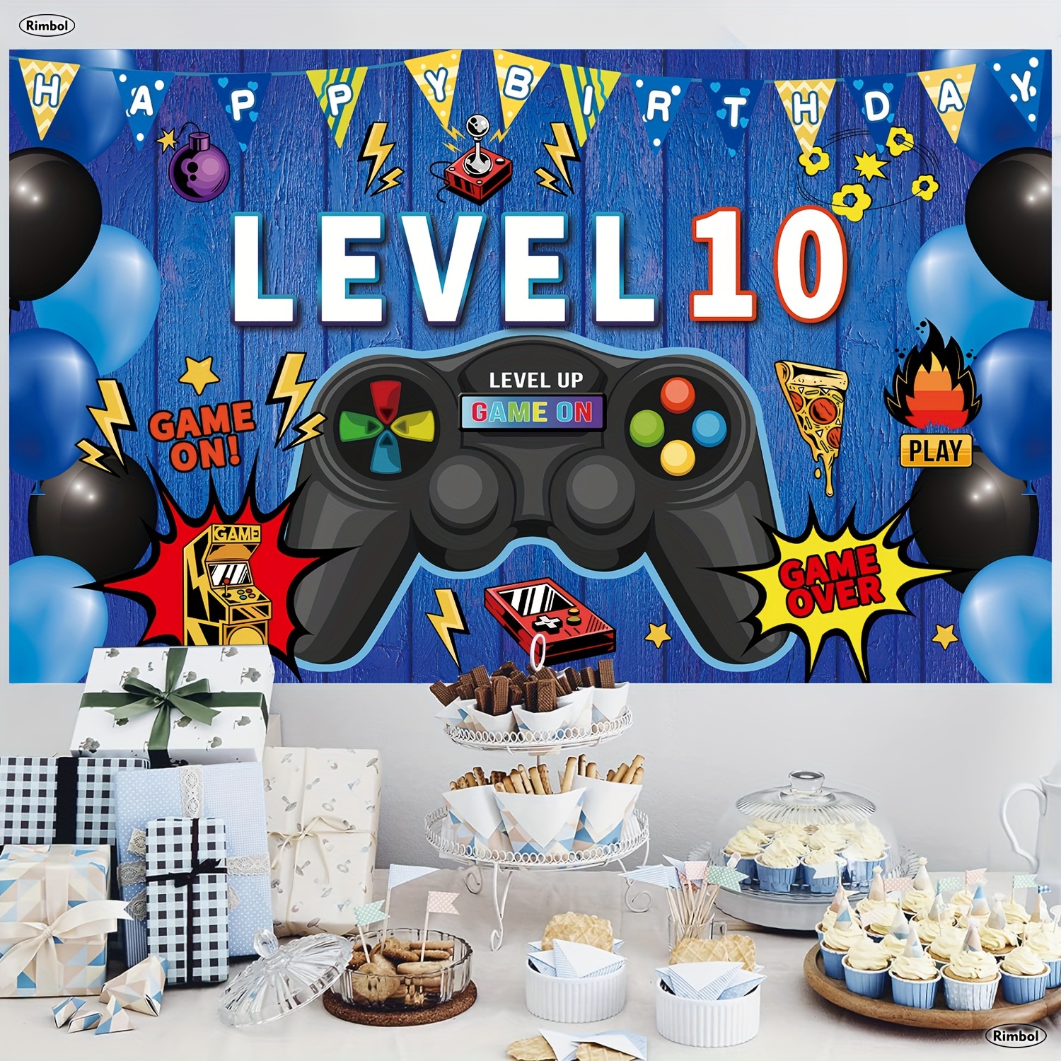 Level 10th Unlocked Video Game Birthday Banner Blue Vinyl - Temu