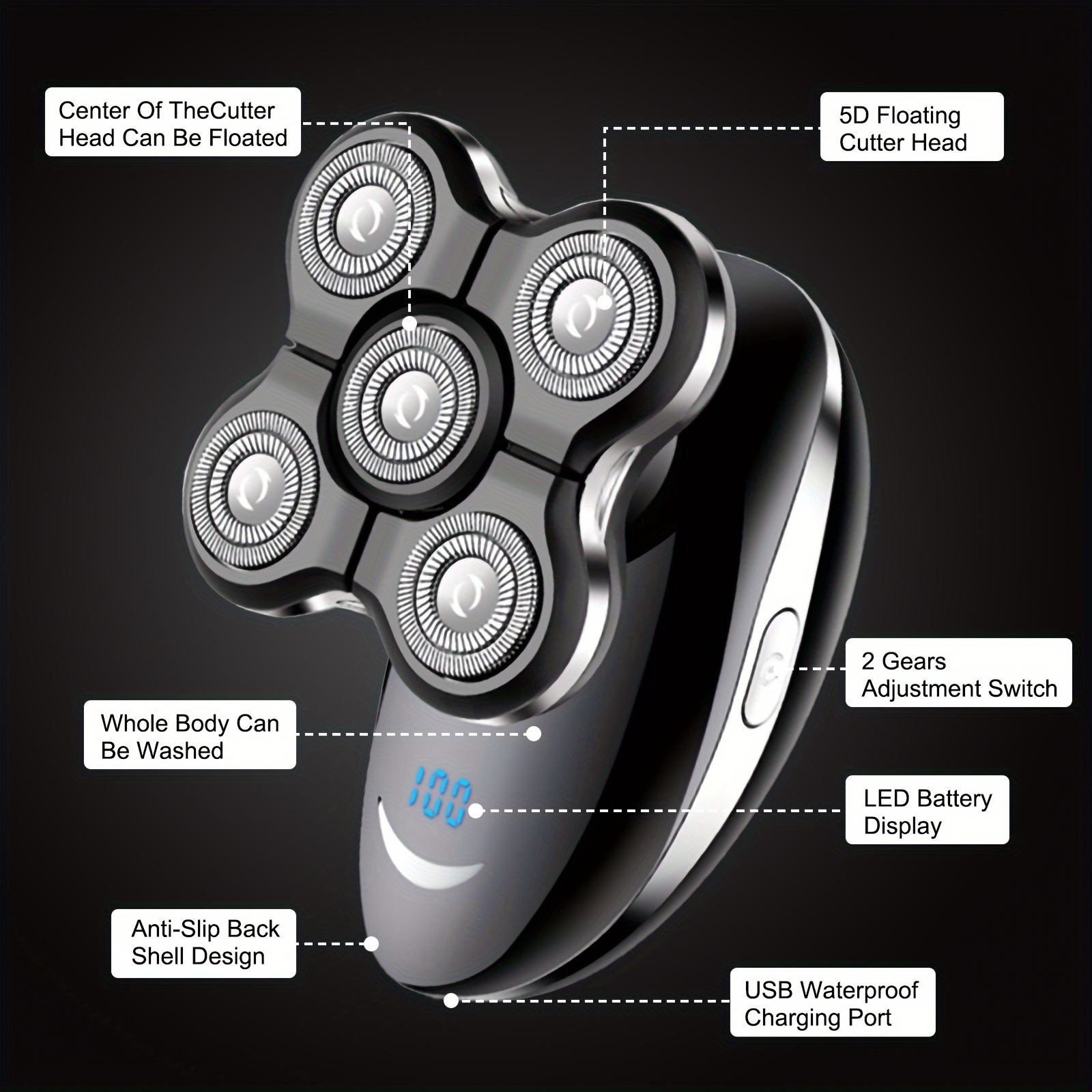 Electric Head Shaver Men 5 Heads Rechargeable Cordless Nose - Temu