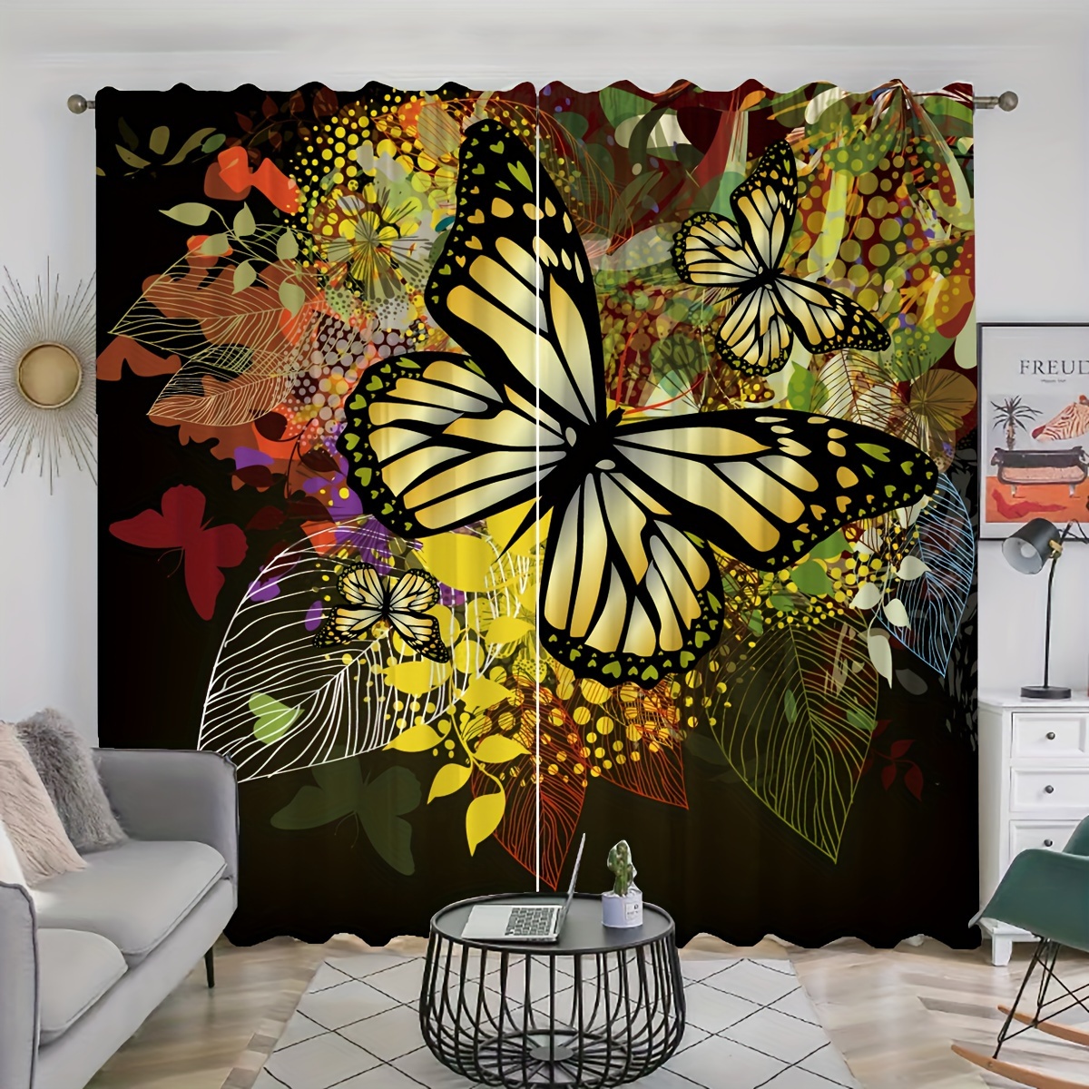 Abstract Flower Butterfly Curtains Rod Pocket Curtain - Temu Australia