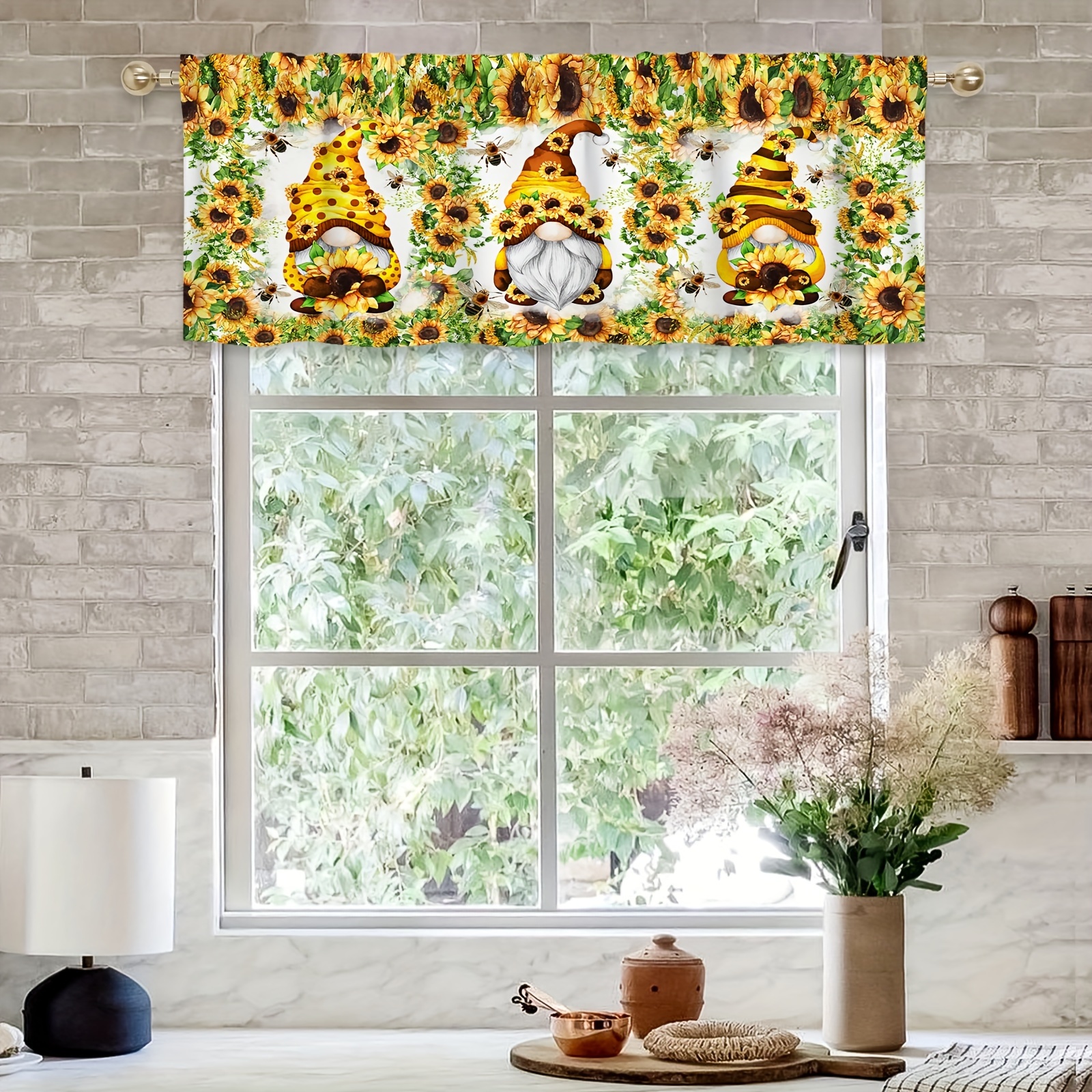 Sunflowers Bees Valance Curtains Easter Gnomes Curtain - Temu Canada