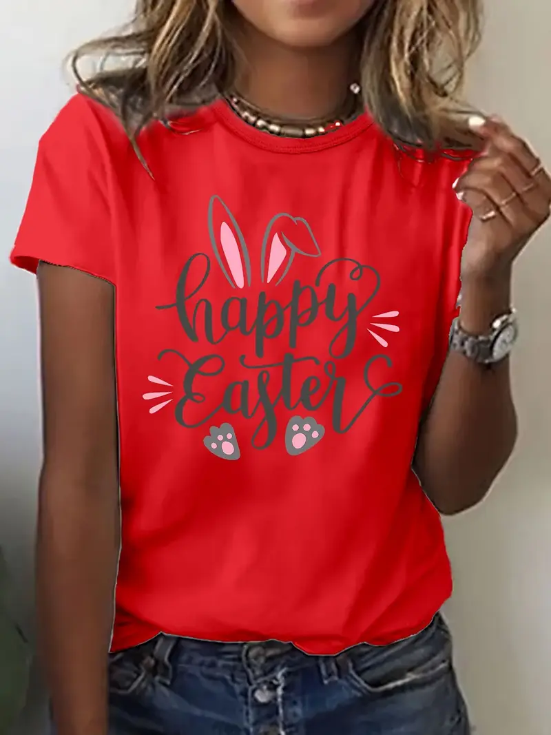 Easter Letter Print Crew Neck T Shirt Casual Short Sleeve T Temu