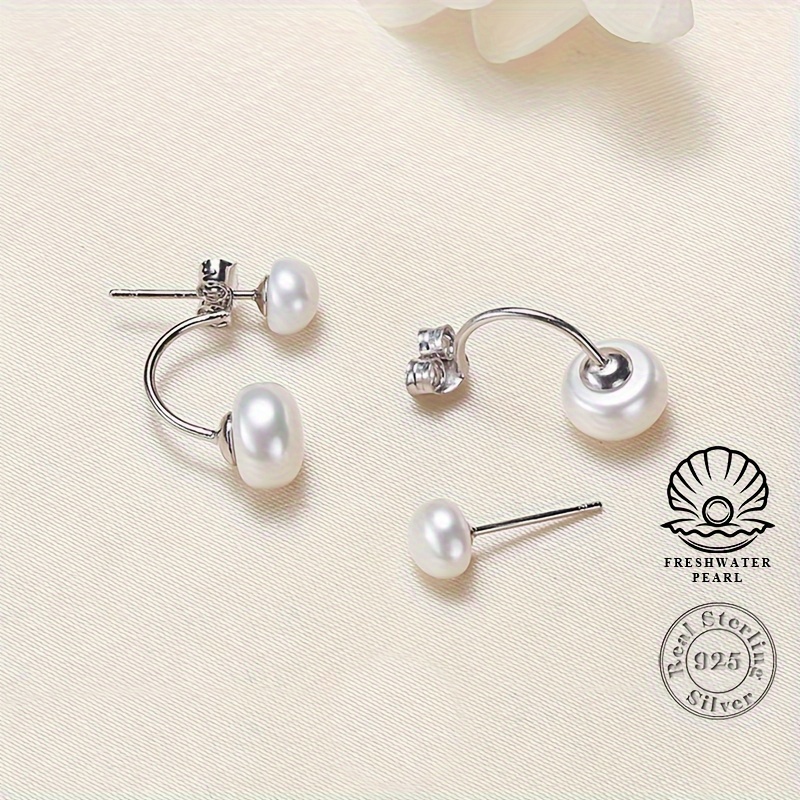 Exquisite Double Freshwater Pearl Design Stud Earrings 925 - Temu ...