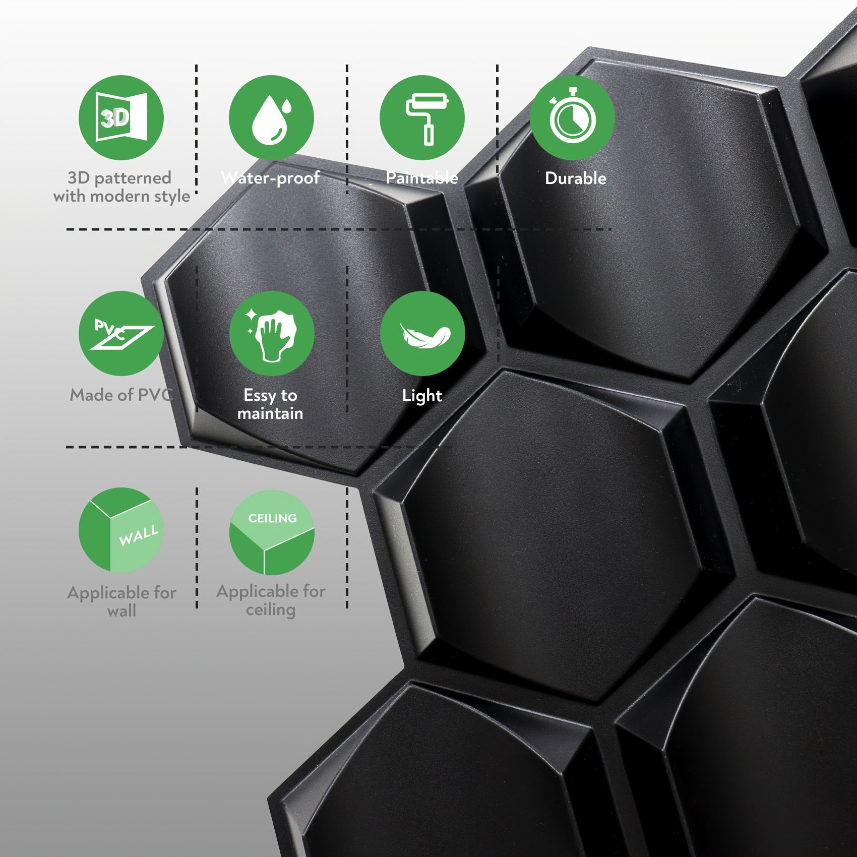 Stickgoo 3d Wall Panels, Hexagon Design Textured Pvc Wall Panels, 19.7 ...