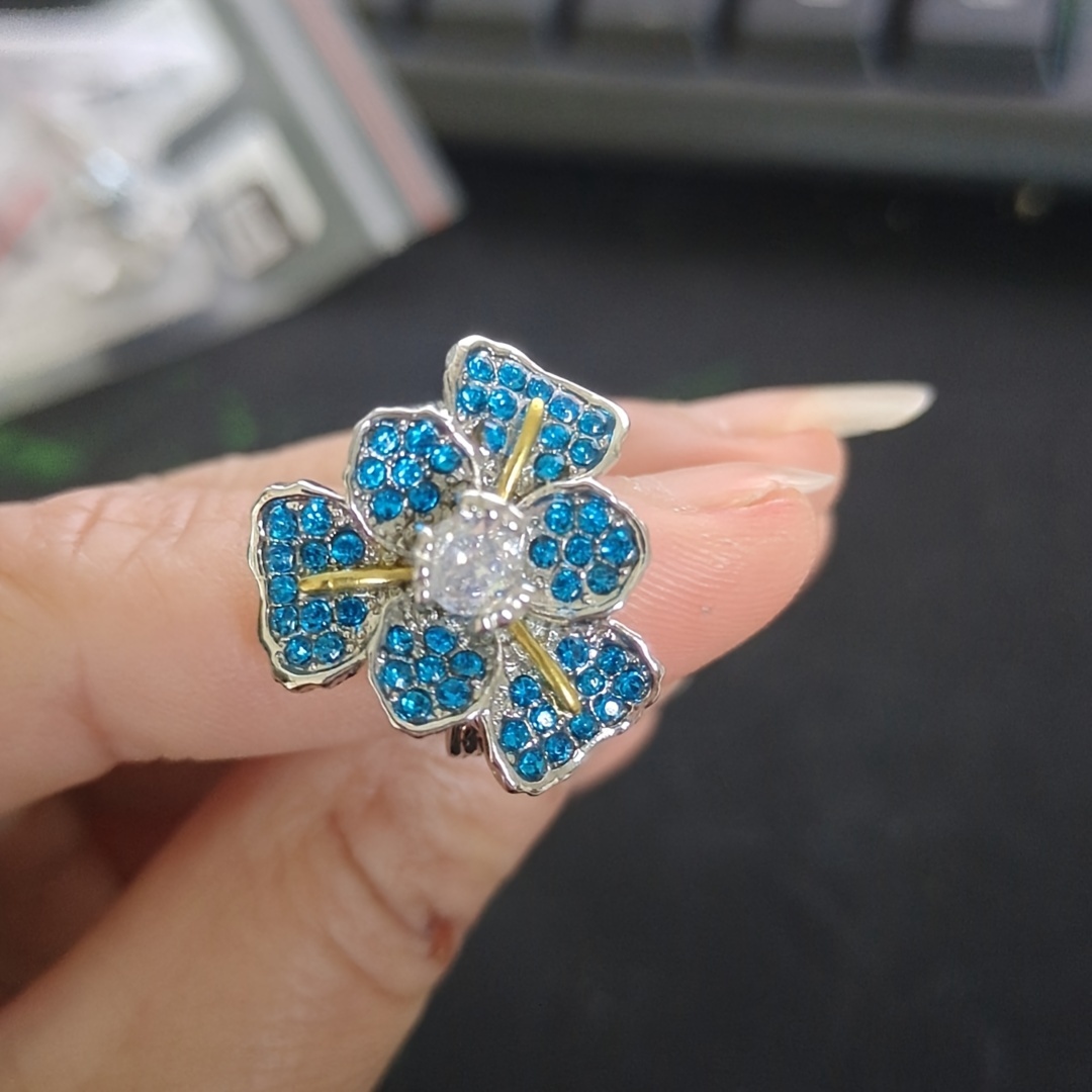 Fashion Elegant Iris Double Color Finger Ring Blue Flower - Temu United ...