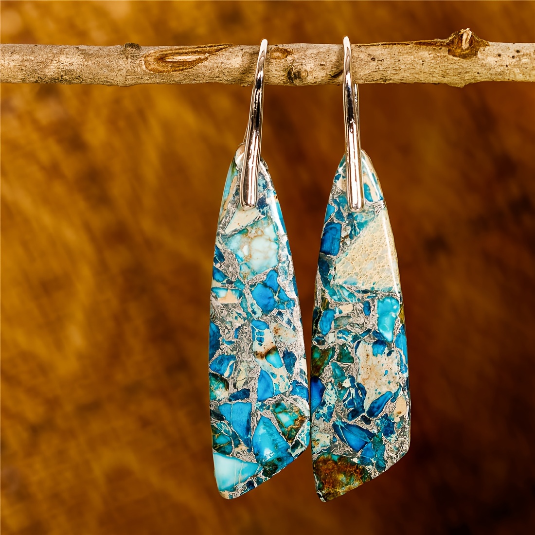 Bohemian Natural Stone Geometric Dangle Earrings Holiday - Temu United ...