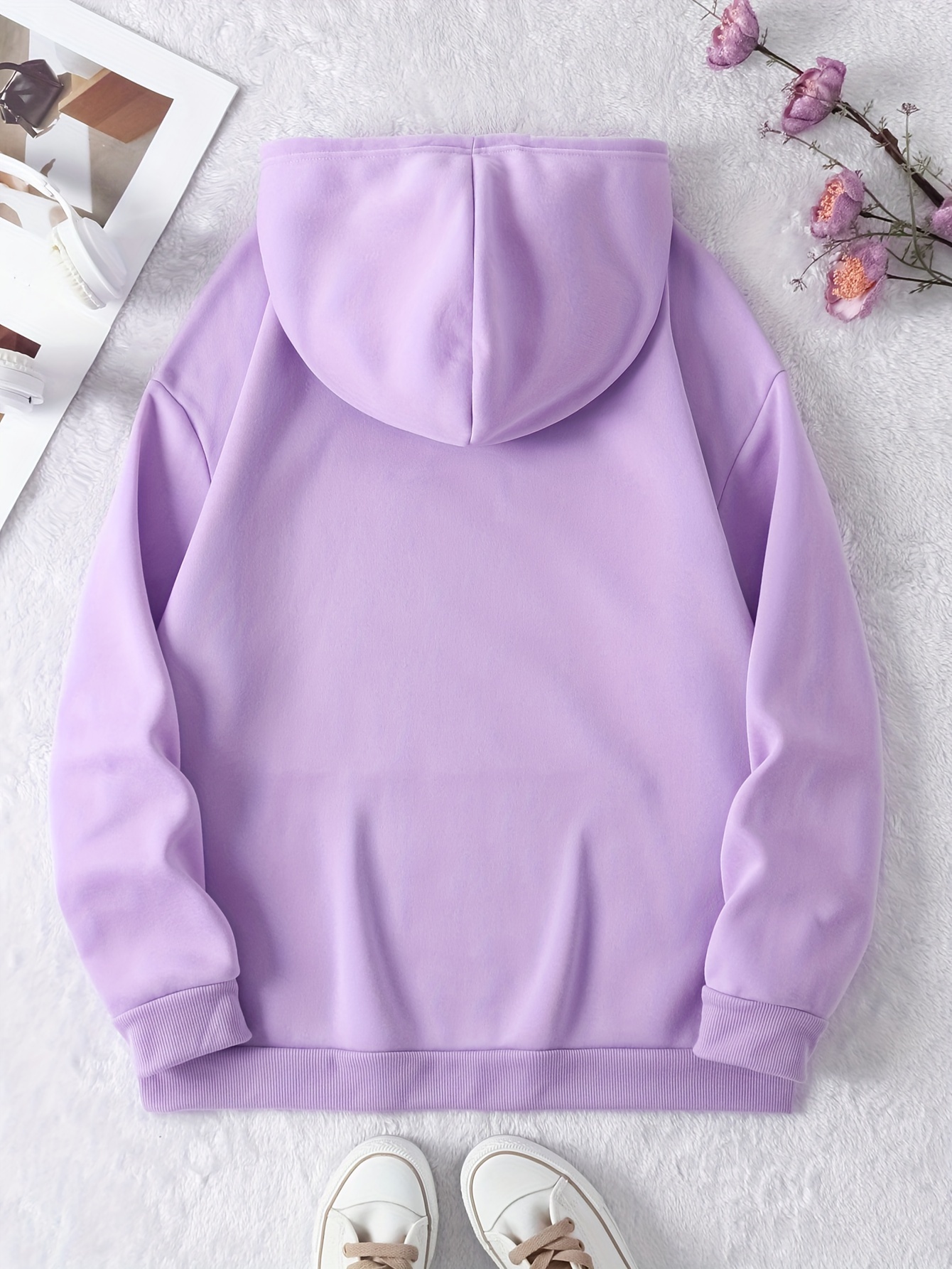 Letter Print Kangaroo Pocket Hoodie, Casual Long Sleeve Drawstring Hooded Sweatshirt, Women's ...